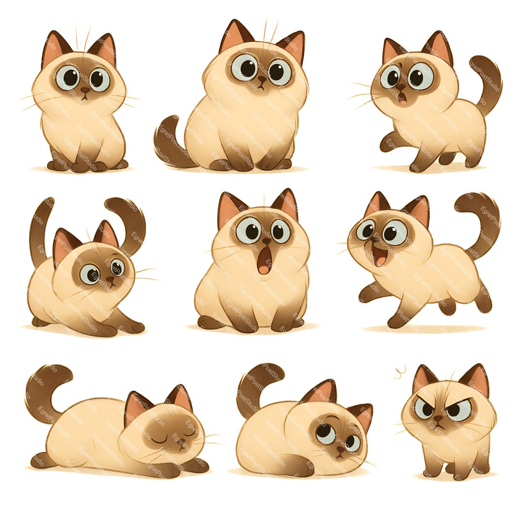 Cute and Chubby Cartoon Siamese Cats, High Quality Jpgs, Funny Cat ...