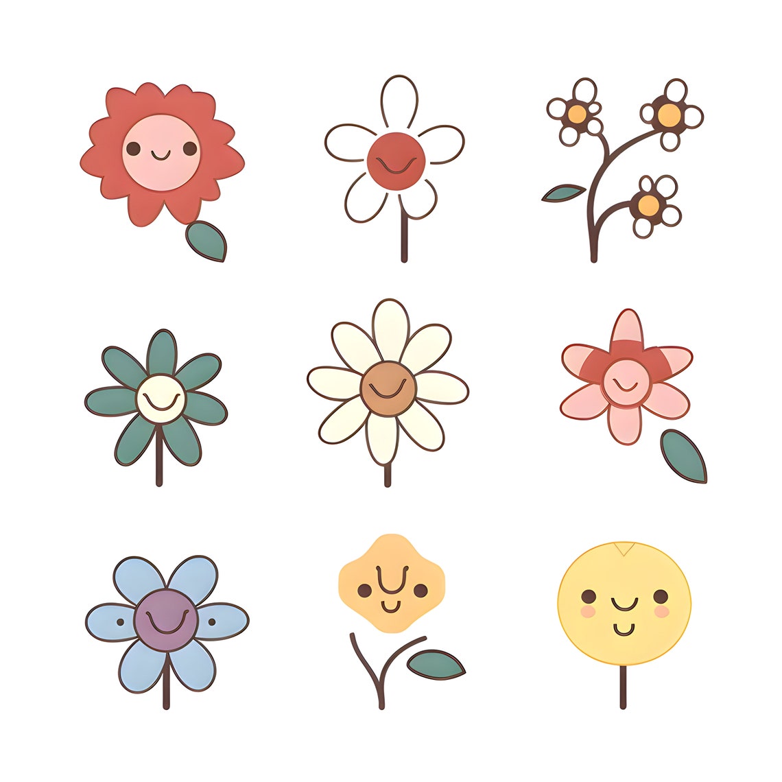 Kawaii Flowers Clipart - Happy Flowers - Free Commercial Use - Smiley ...