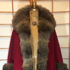 50s 60s Red Thick Nubby Wool and Fully Lined Fox Fur Swing - Etsy