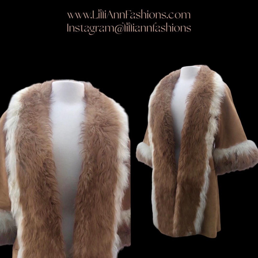 Vintage Camel Suede Tan Duster Coat With Genuine Fur Tuxedo and Cuffs ...