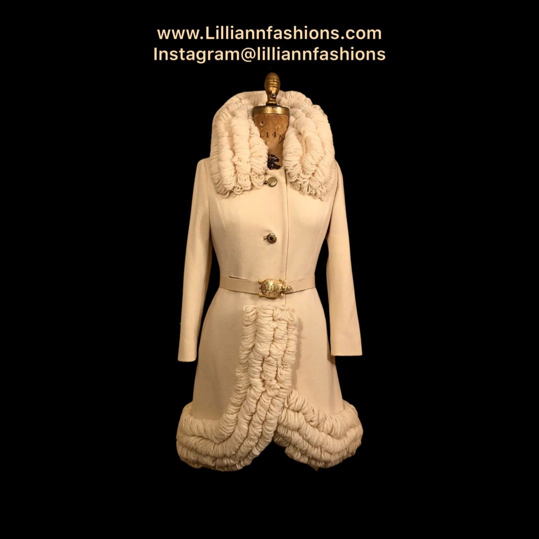 Vintage Lilli Ann Mod 60s White Wool Knit Coat Fit Flare Princess Cream ...
