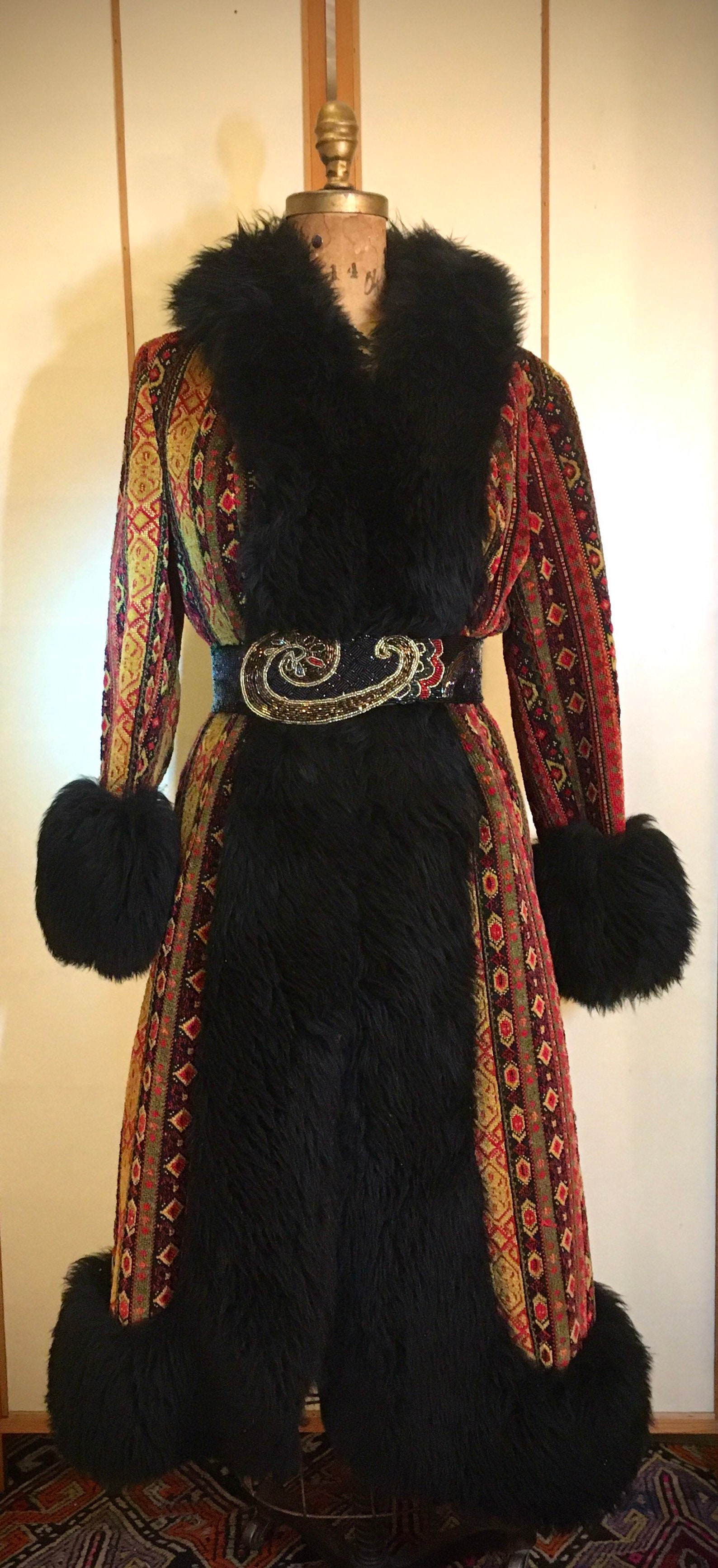 60s Tapestry Carpet Coat Needlepoint Embroidered Red Yellow | Etsy