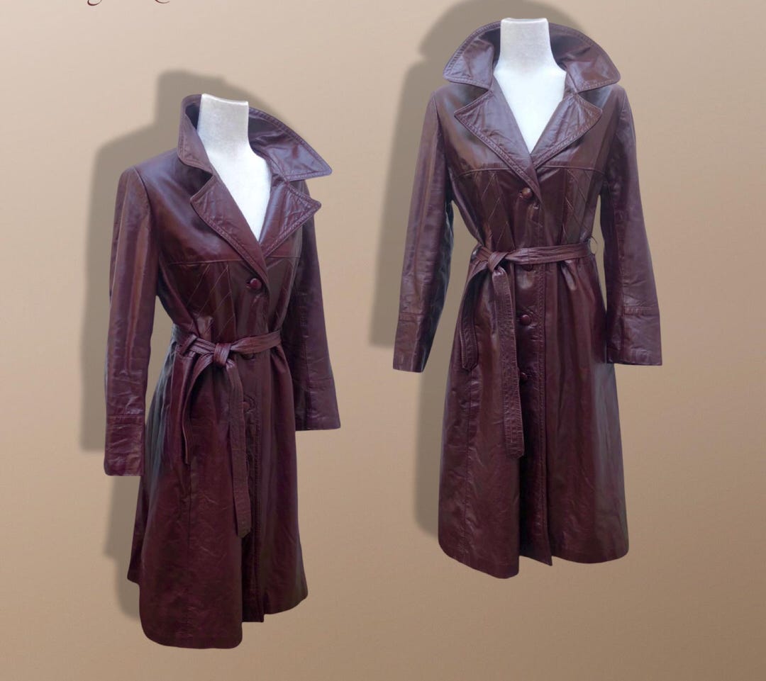 70’s Vintage Leather Trench Spy Coat Burgundy Oxblood Color - Etsy