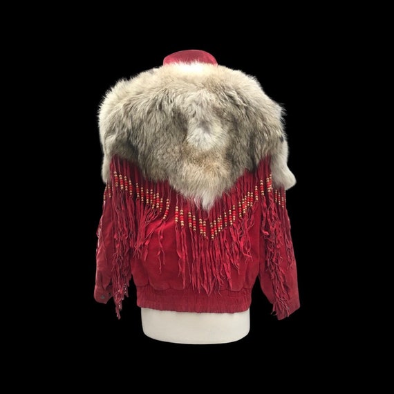Vintage Red Suede Fringe Coyote Native American Inspi… - Gem