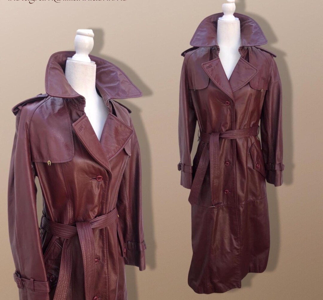 70's Leather Spy Trench Coat Oxblood Maroon Deep Bergundy Color - Etsy