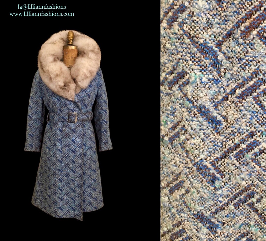 60s 70s Blue Carpet Coat Needlepoint Tapestry With Norwegian Fox Fur ...