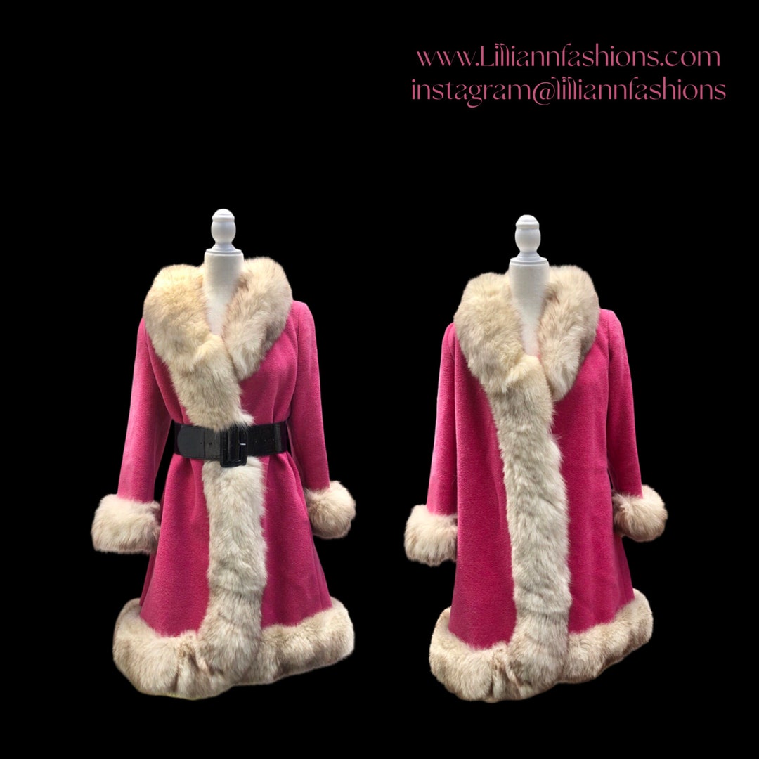 60s Vintage Pink Coat Fox Fur Princess and Swing Style Audrey Hepburn ...