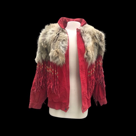 Vintage Red Suede Fringe Coyote Native American Inspi… - Gem