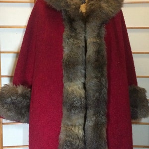 50s 60s Red Thick Nubby Wool and Fully Lined Fox Fur Swing - Etsy