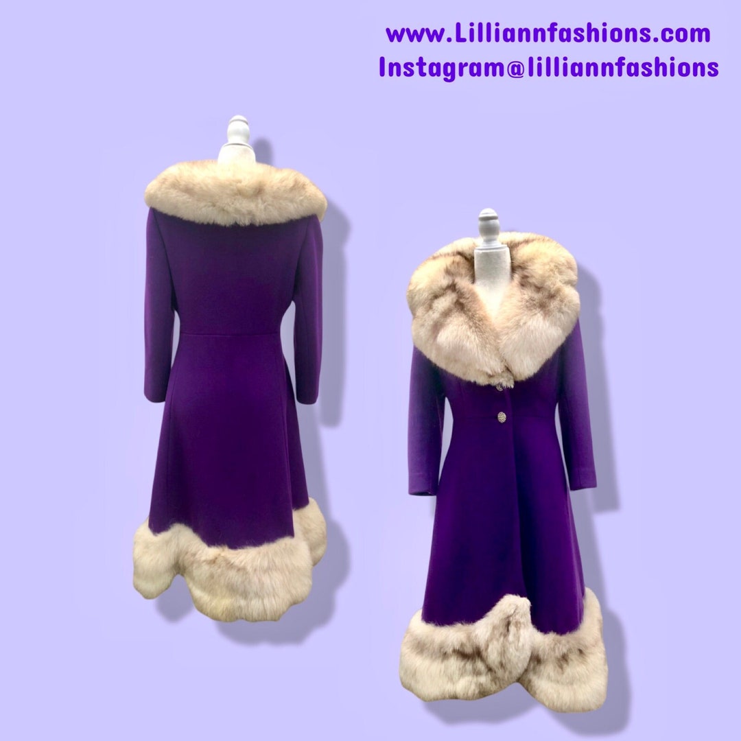 Vintage 60s Royal Purple Wool Fox Fur Princess Coat Luxury Gift Holiday ...