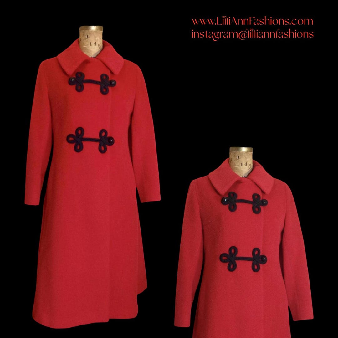 Red Stevens Forstmann Coat-- Wool Asian Inspired Vintage 60s M/L - Etsy