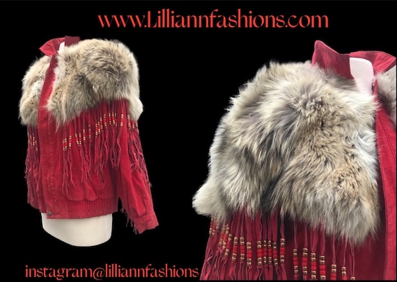 Vintage Red Suede Fringe Coyote Native American Inspi… - Gem