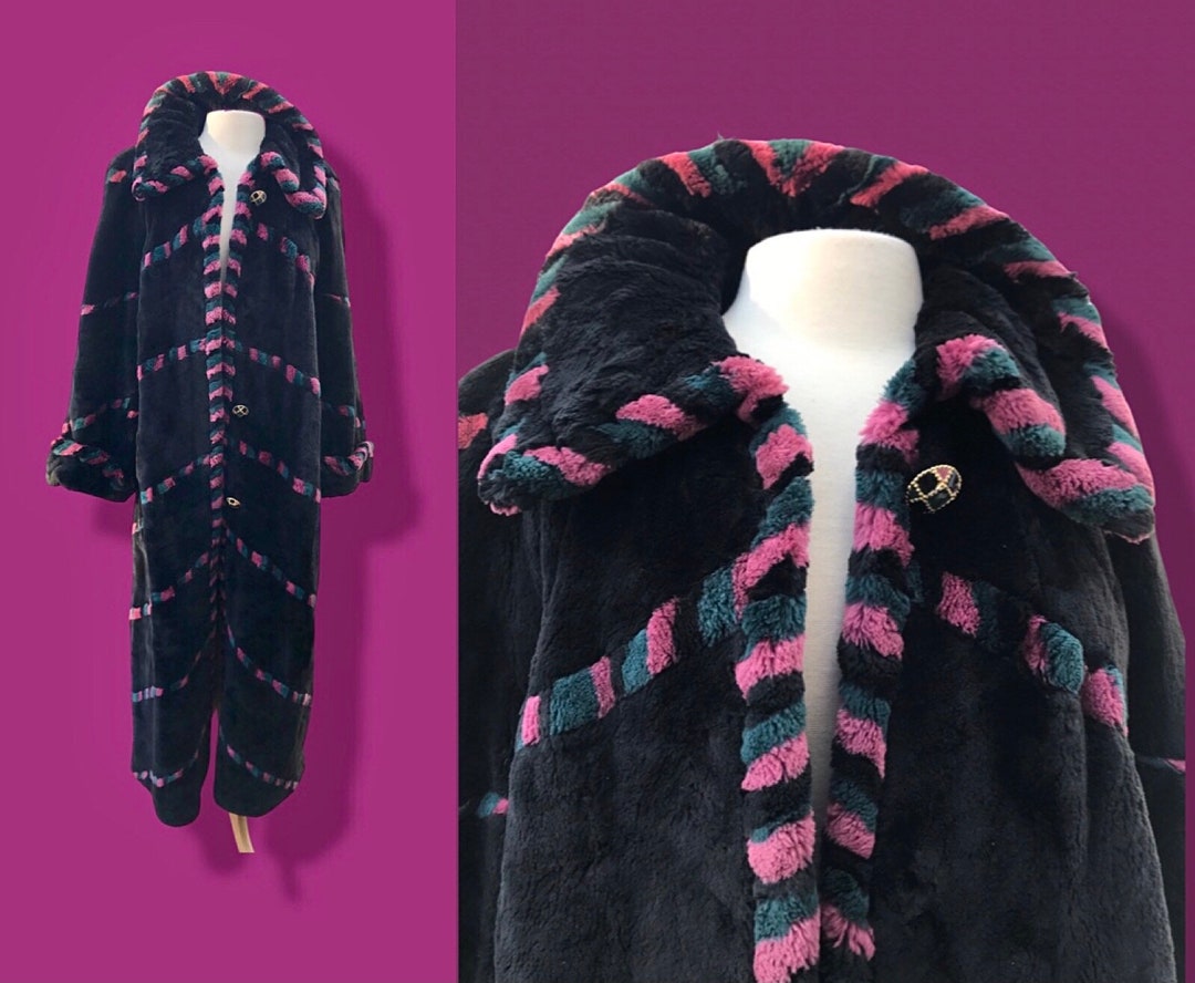 Fur Sheared Beaver Full Length Black Pink Intarsia Carved Zuki Style ...