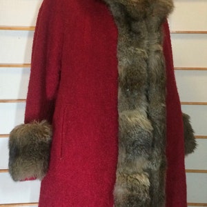 50s 60s Red Thick Nubby Wool and Fully Lined Fox Fur Swing - Etsy