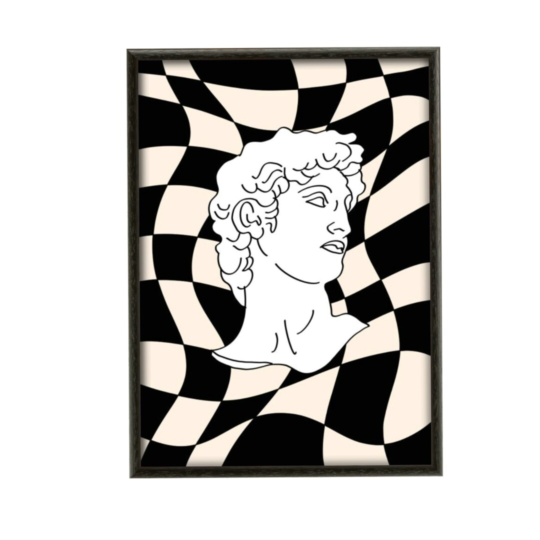Black Checkerboard Print, Checkered Wall Art, Ancient Greek, Wavy ...