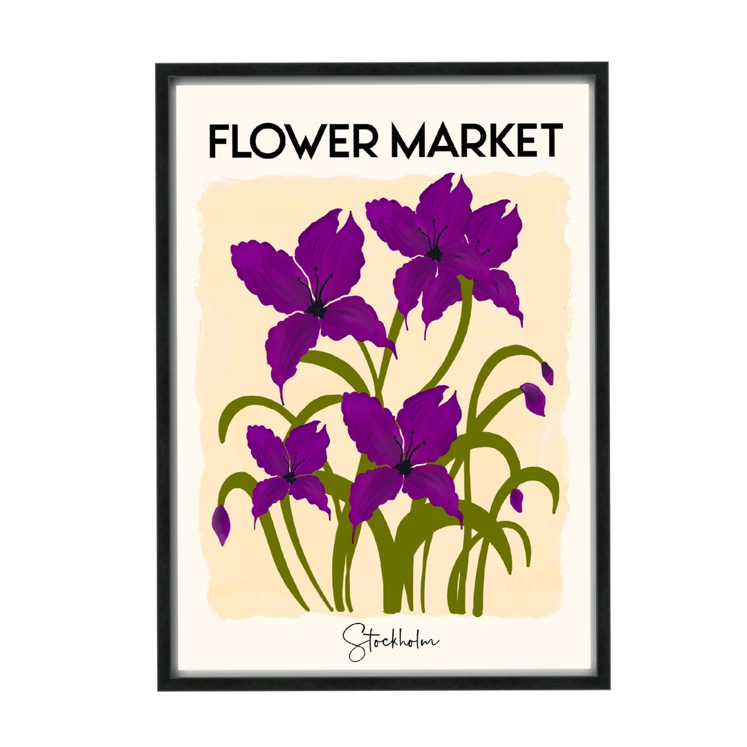 Flower Market Stockholm Print 1960s Floral Illustration Print, Retro ...