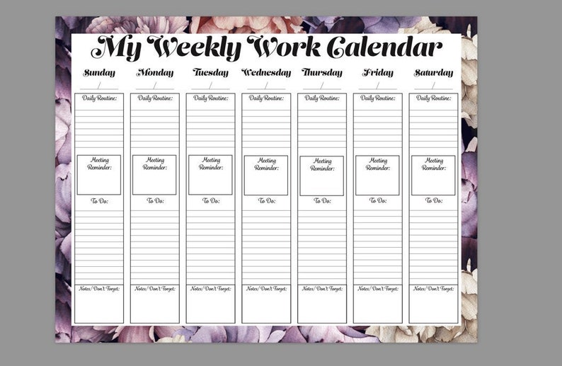 Weekly Work Calendar - Etsy