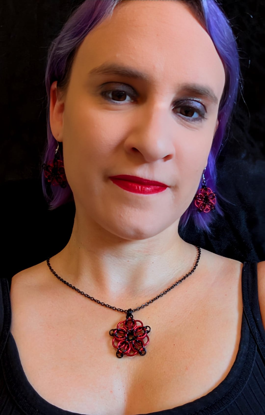 Flower Sigil Pendant — Gothic Necklace, Chainmaille Flower, Dark ...