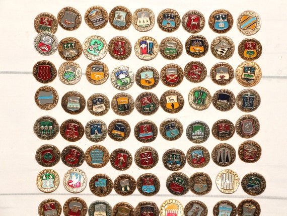 Vintage Lapel Pin Set of 10 Emblems of Cities Medieval | Etsy