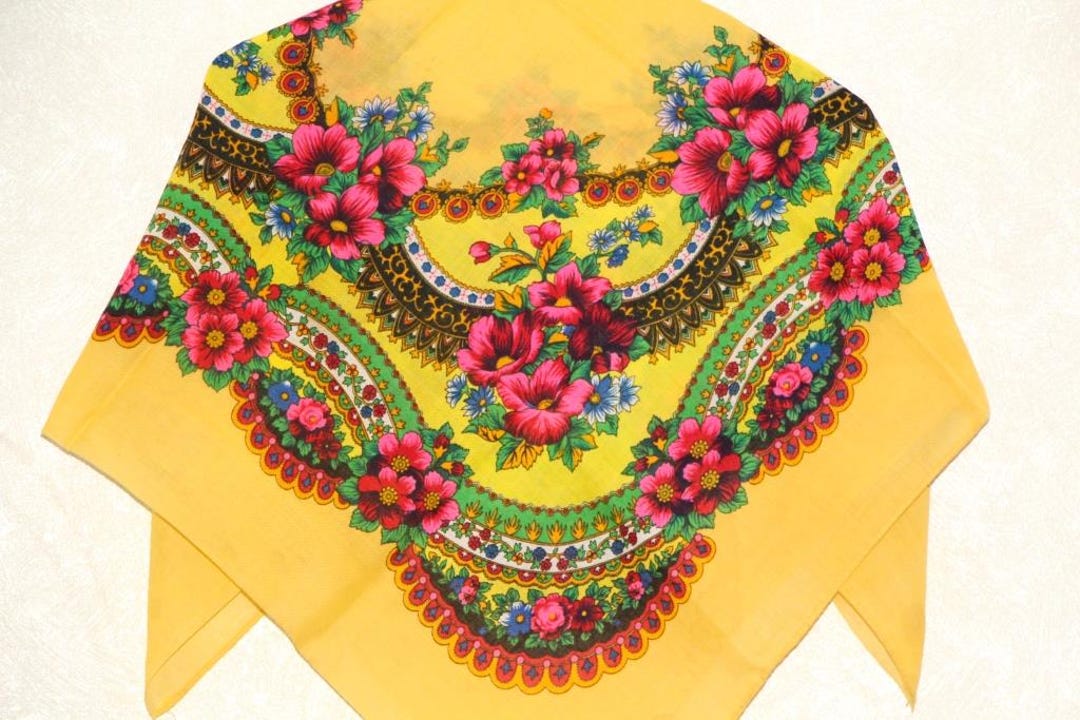Vintage Japanese Shawl With Floral Print, Romanian Style Scarf, Old ...