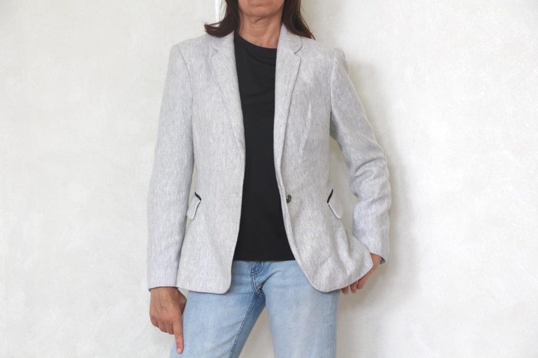 Vintage Grey Jacket, 90s Women's Fitted Jacket With Pockets, Blazer ...