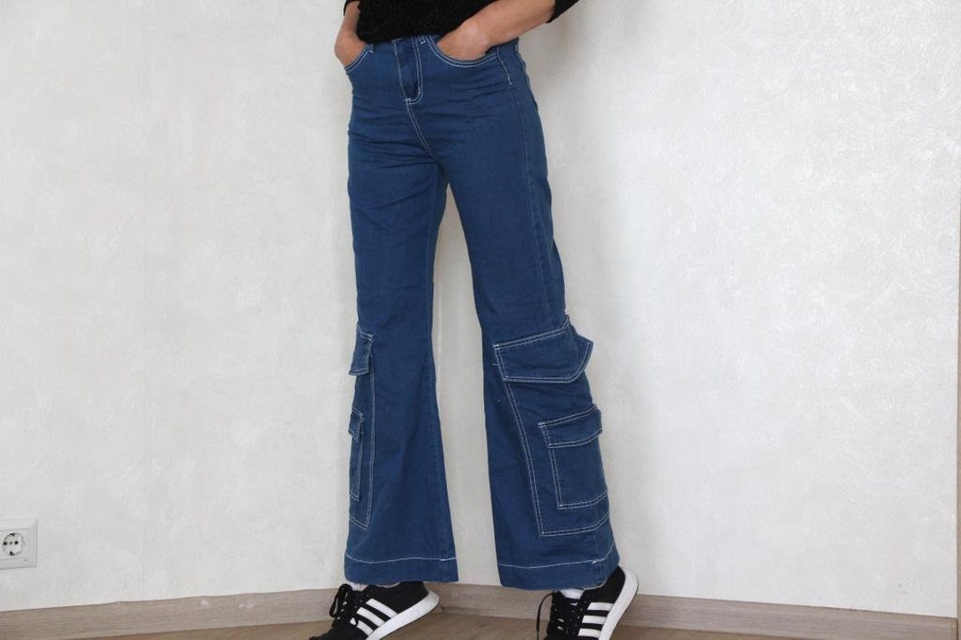 90s Blue Denim Flare Jeans, Hight Waisted Jeans for Women, Vintage ...