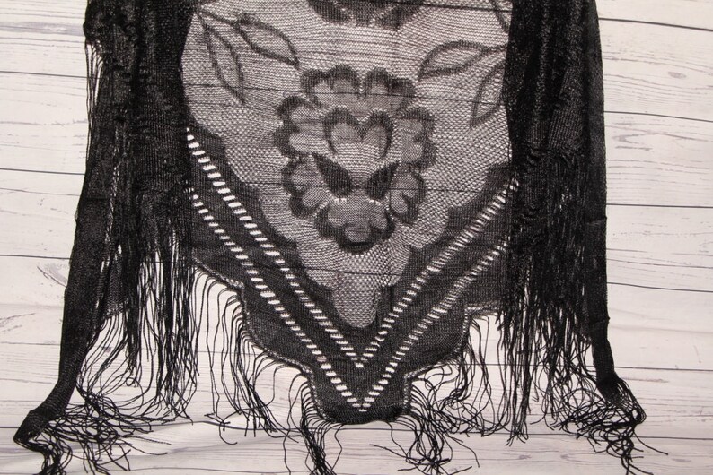 Black Lace Shawl With Fringe Vintage Veil Mantilla Goth | Etsy