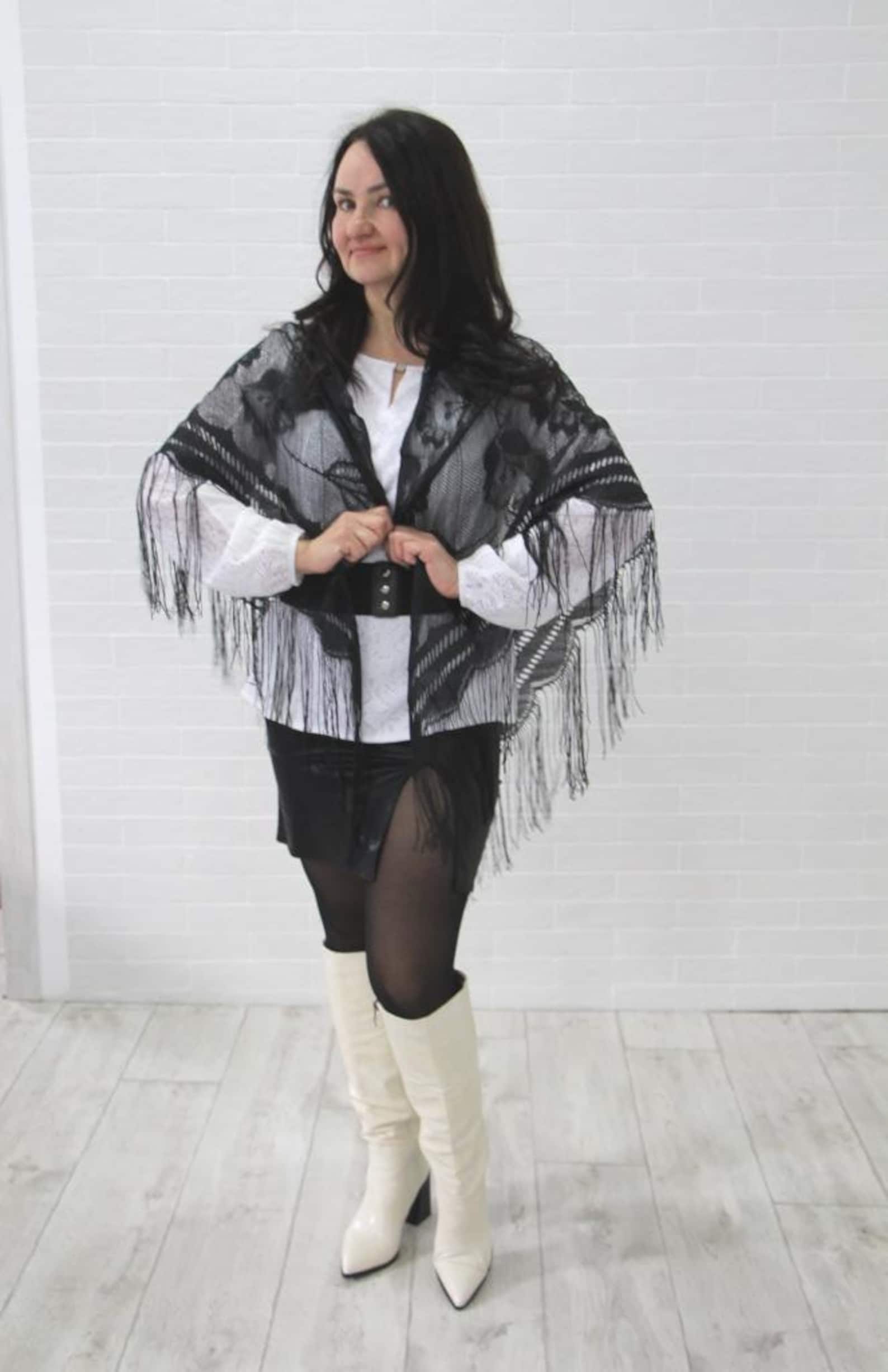 Black Lace Shawl With Fringe Vintage Veil Mantilla Goth - Etsy