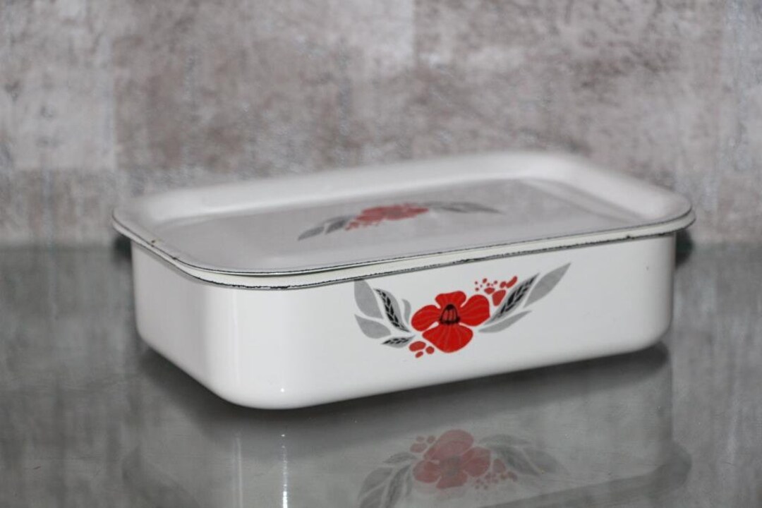 Enamel Box With Lid, Food Container, Vintage Metal Utensils, Retro ...