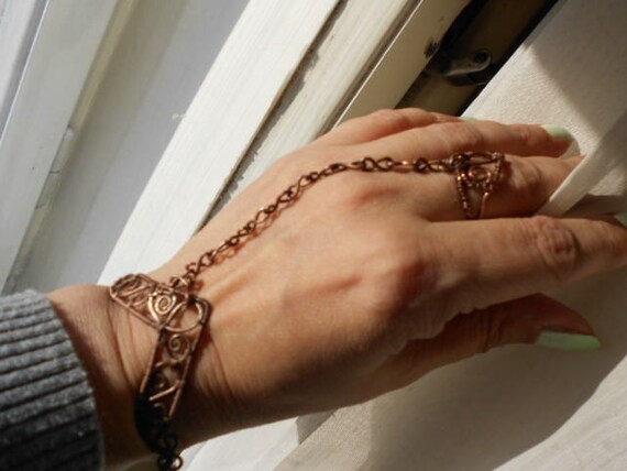 Slave Bracelet Wire Wrap Copper Bracelet Combo Hipster Bracelet Copper Wire Wrapped Bracelet and Ring Filigree Slave Bracelet Etsy Canada