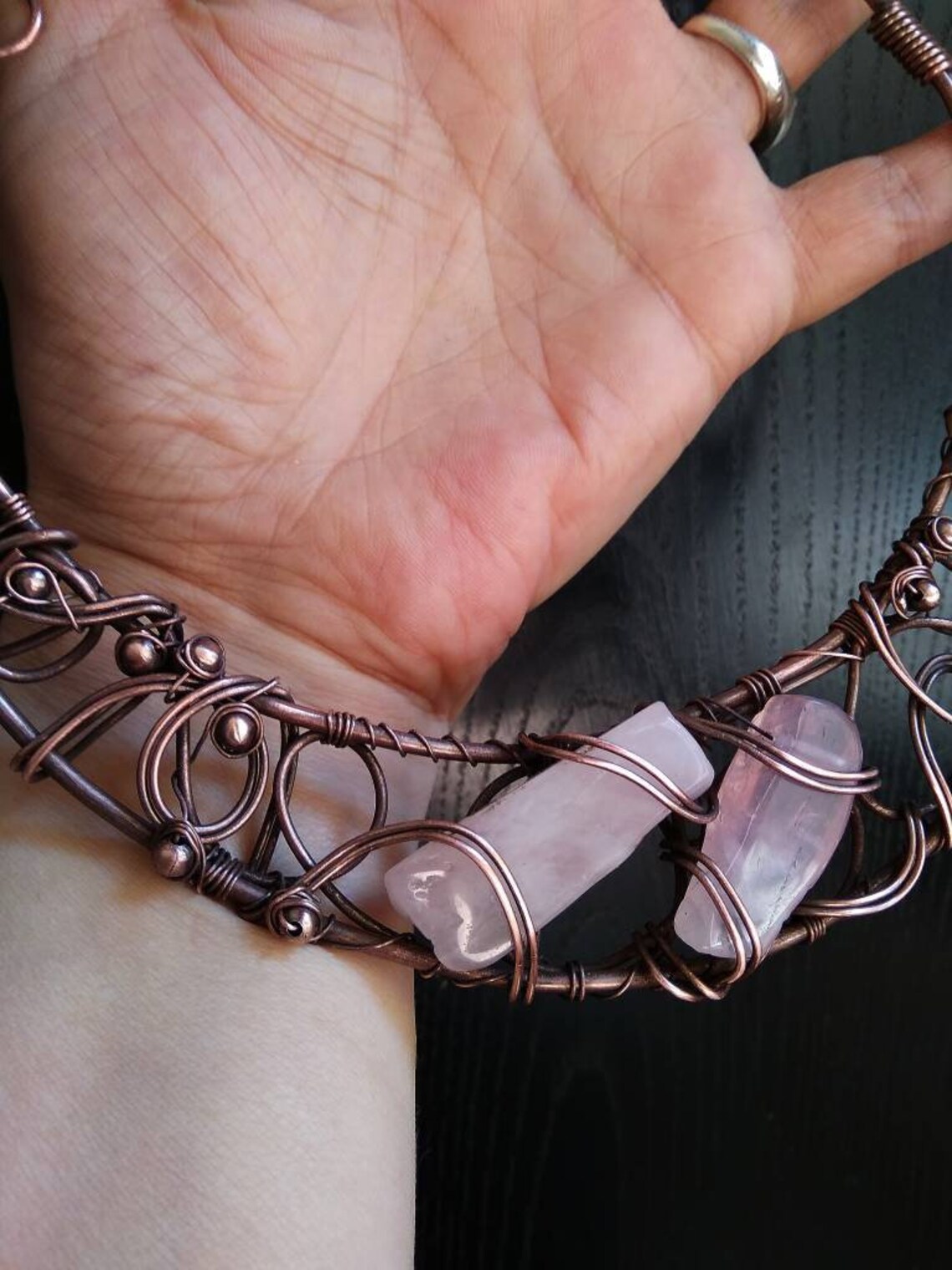 Wire Wrapped Necklace With Rose Quartzwire Jewelrywire - Etsy