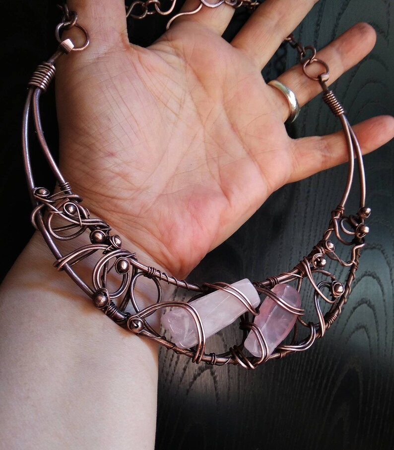 Wire Wrapped Necklace With Rose Quartzwire Jewelrywire - Etsy