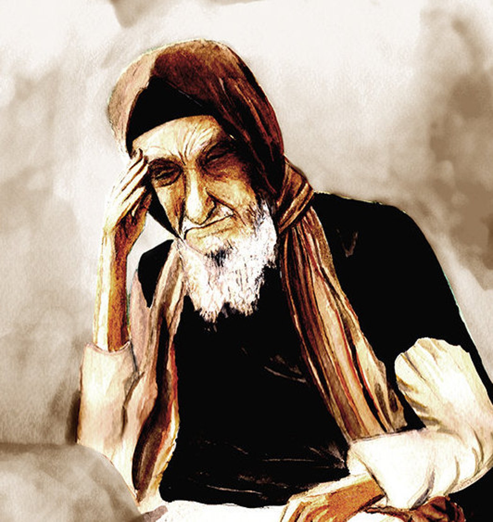 Jewish Art, Portrait of Baba Sali, Print of Mixed Media Art ...