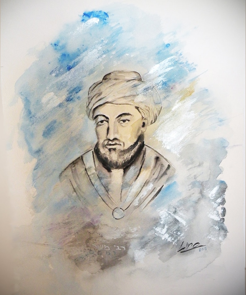 Rambam, Mixed Media, Watercolor and Acrylic Painting, Portrait of ...