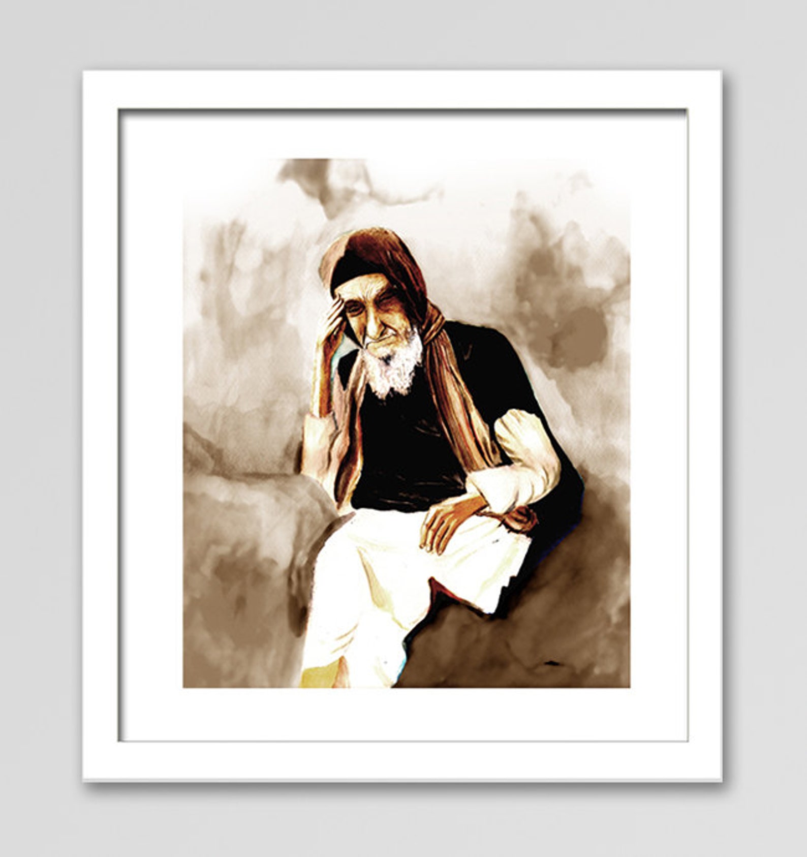 Jewish Art, Portrait of Baba Sali, Print of Mixed Media Art ...