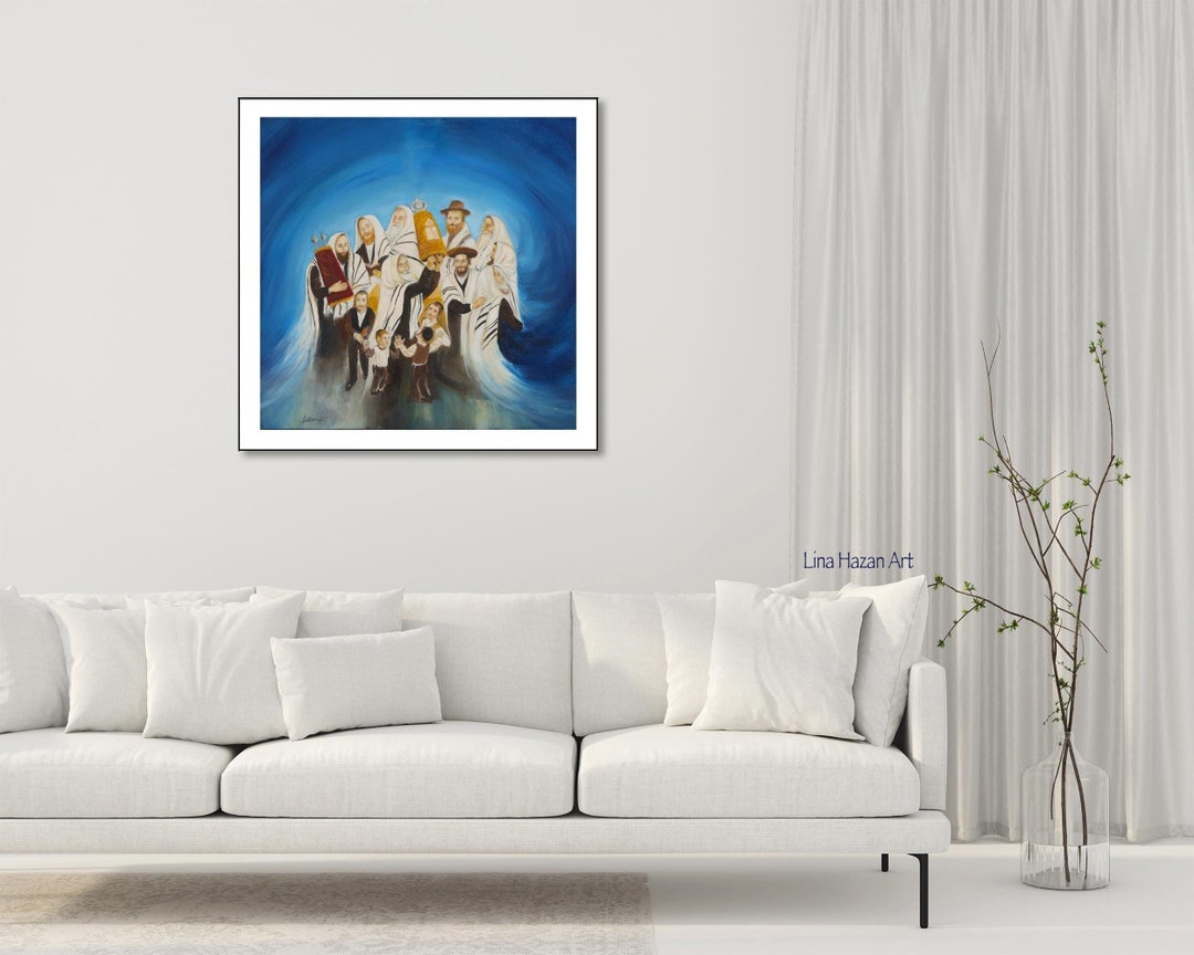 Mixed Media Art of "simhat Tora" Fine Art Print + Hand Made Painting ...