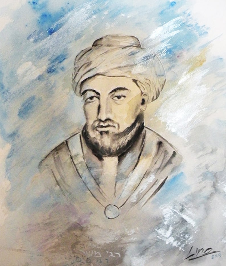 Rambam Portrait, Watercolor and Acrylic Painting, Modern Jewish Art ...