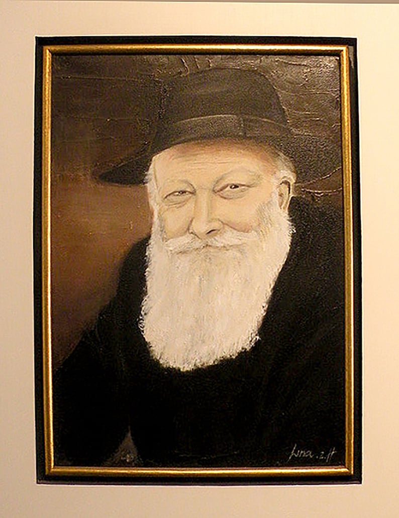 Original Oil Painting of Lubavitcher Rebbe, Framed Jewish Art (47/57 CM ...