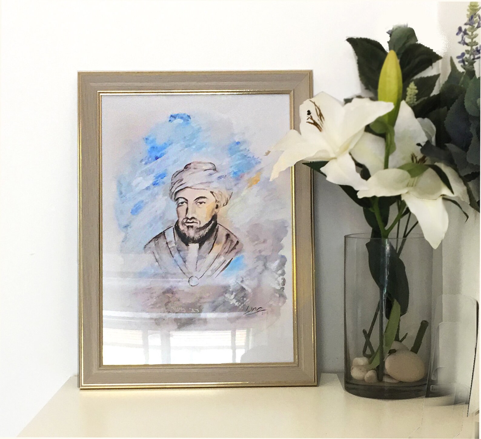 Rambam Portrait, Watercolor and Acrylic Painting, Modern Jewish Art ...