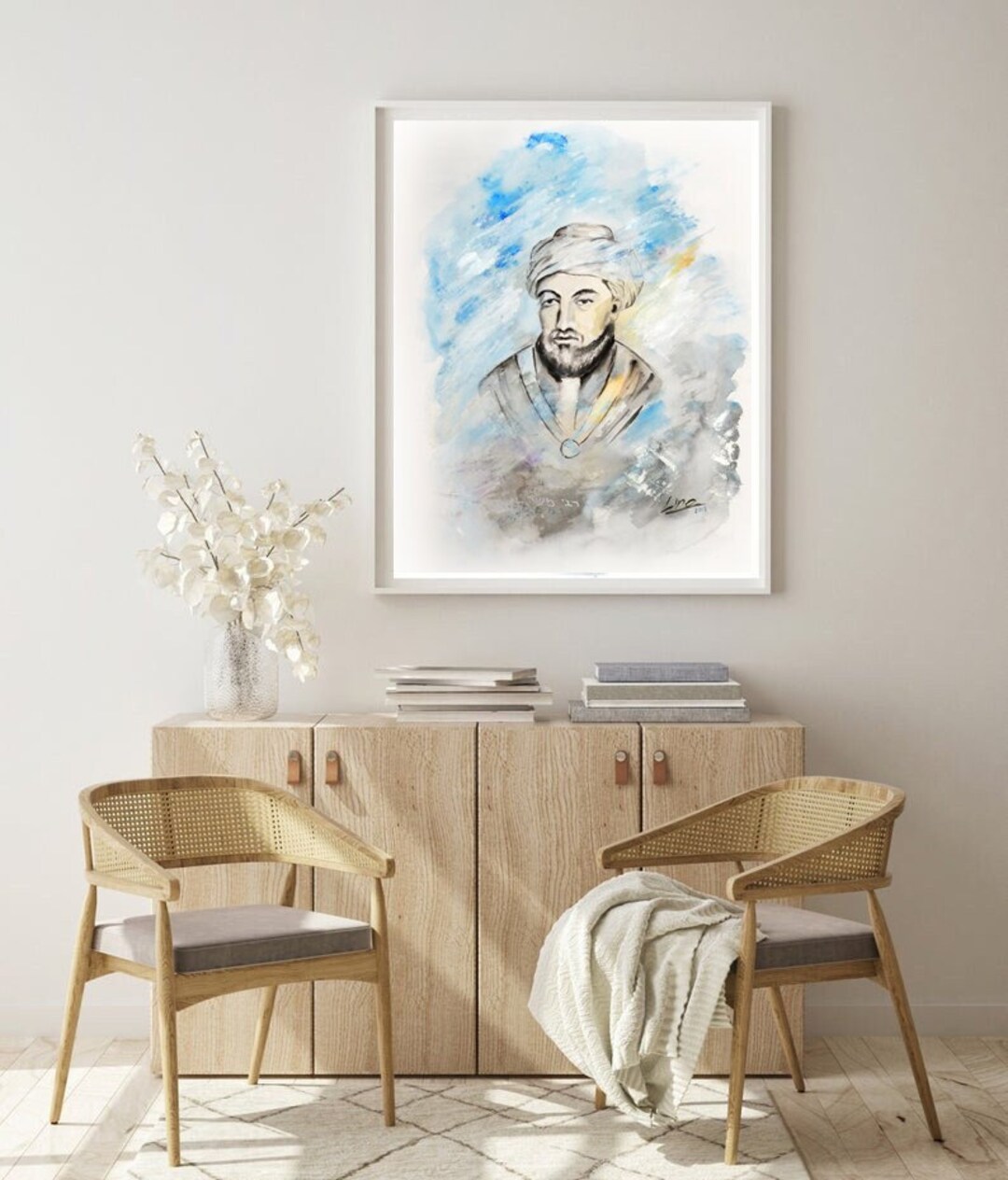 Rambam Portrait, Watercolor and Acrylic Painting, Modern Jewish Art ...