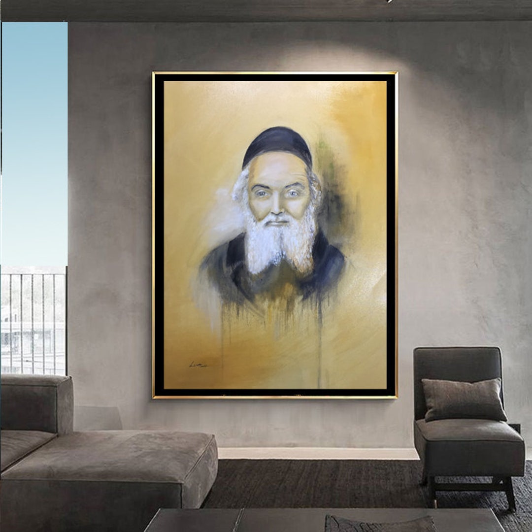 Chafets Haim Portrait, Jewish Rabbi Oil Painting, Textured Canvas Art ...