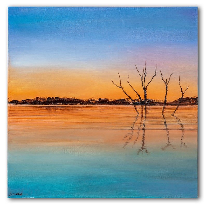 Abstract Landscape Painting Trees and Sunset at Sea Autumn - Etsy