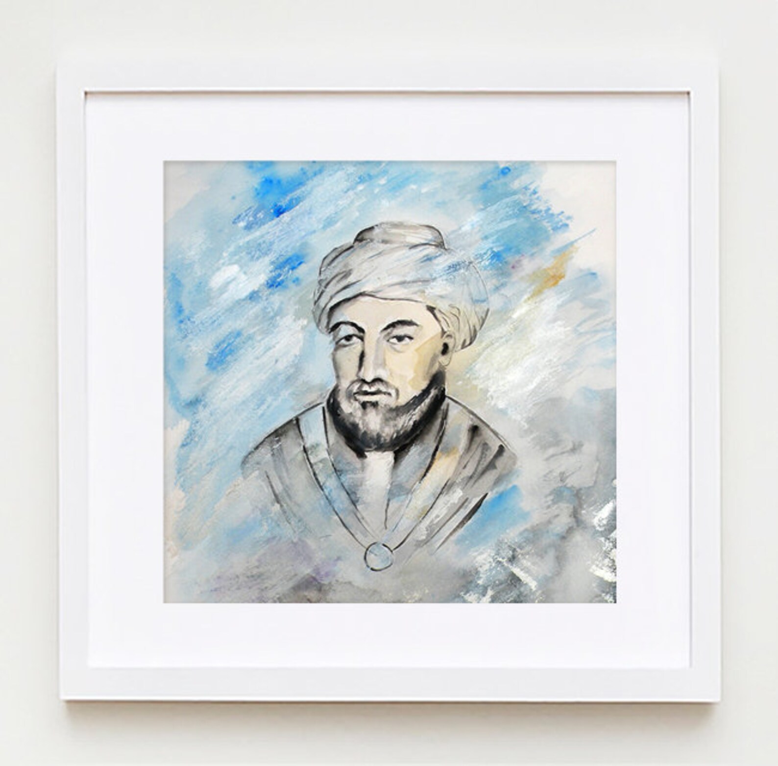 Rambam Portrait, Watercolor and Acrylic Painting, Modern Jewish Art ...