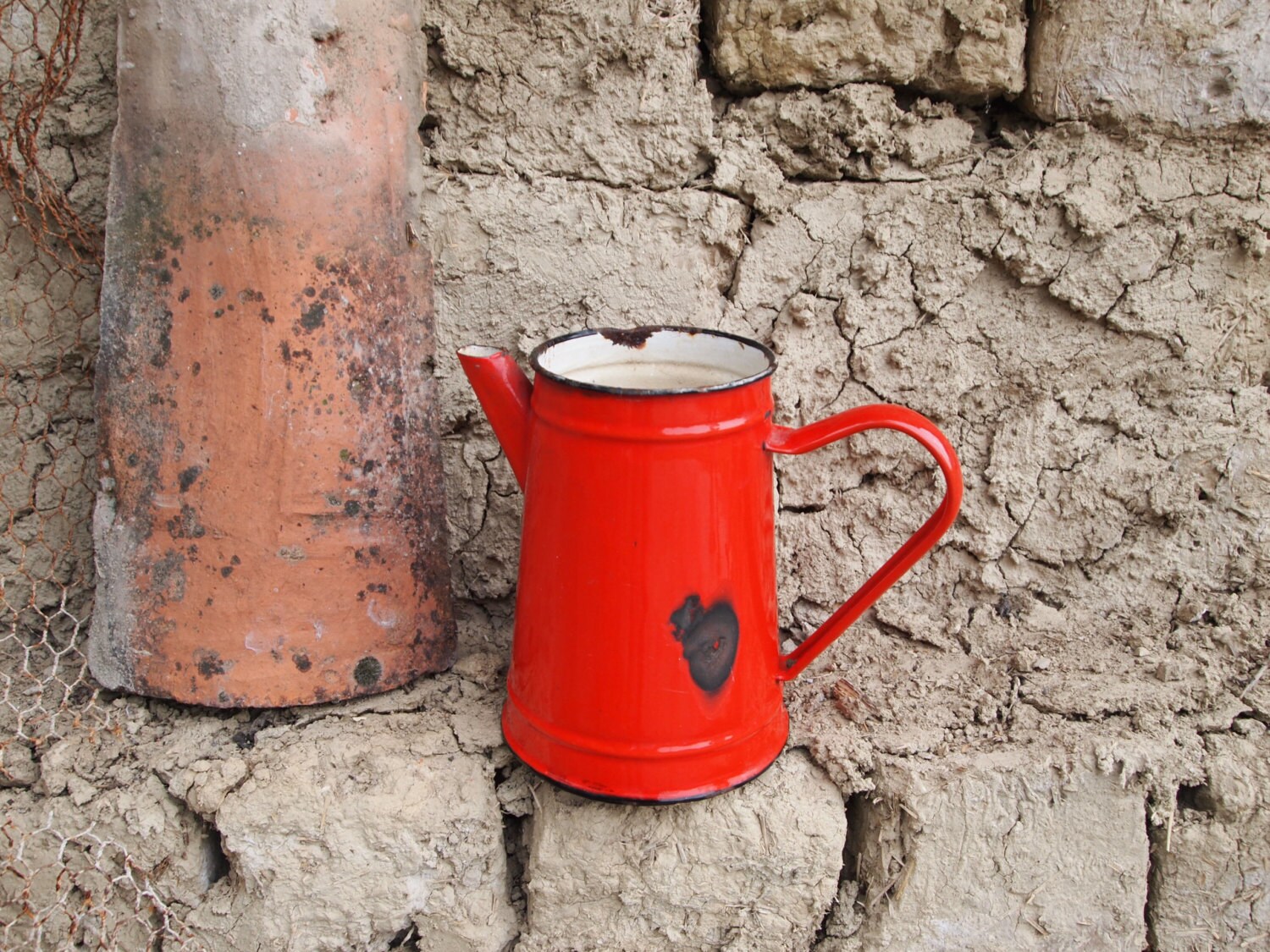 Vintage Red Enamel Jug,shabby Chic Kitchenware,vintage French Style - Etsy