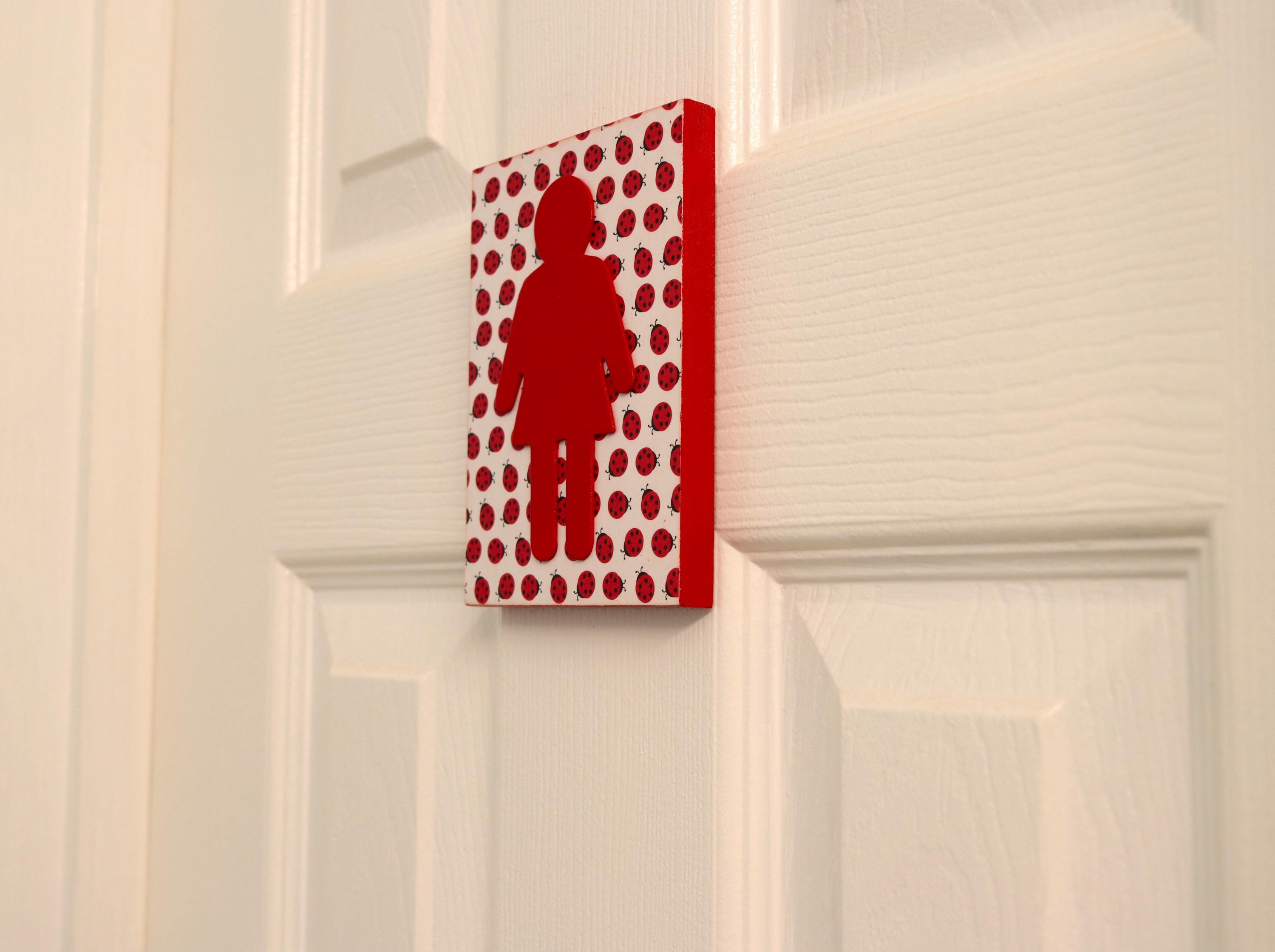 Girl Bathroom Door Sign, Restroom Door Sign, Wooden Bathroom Sign ...