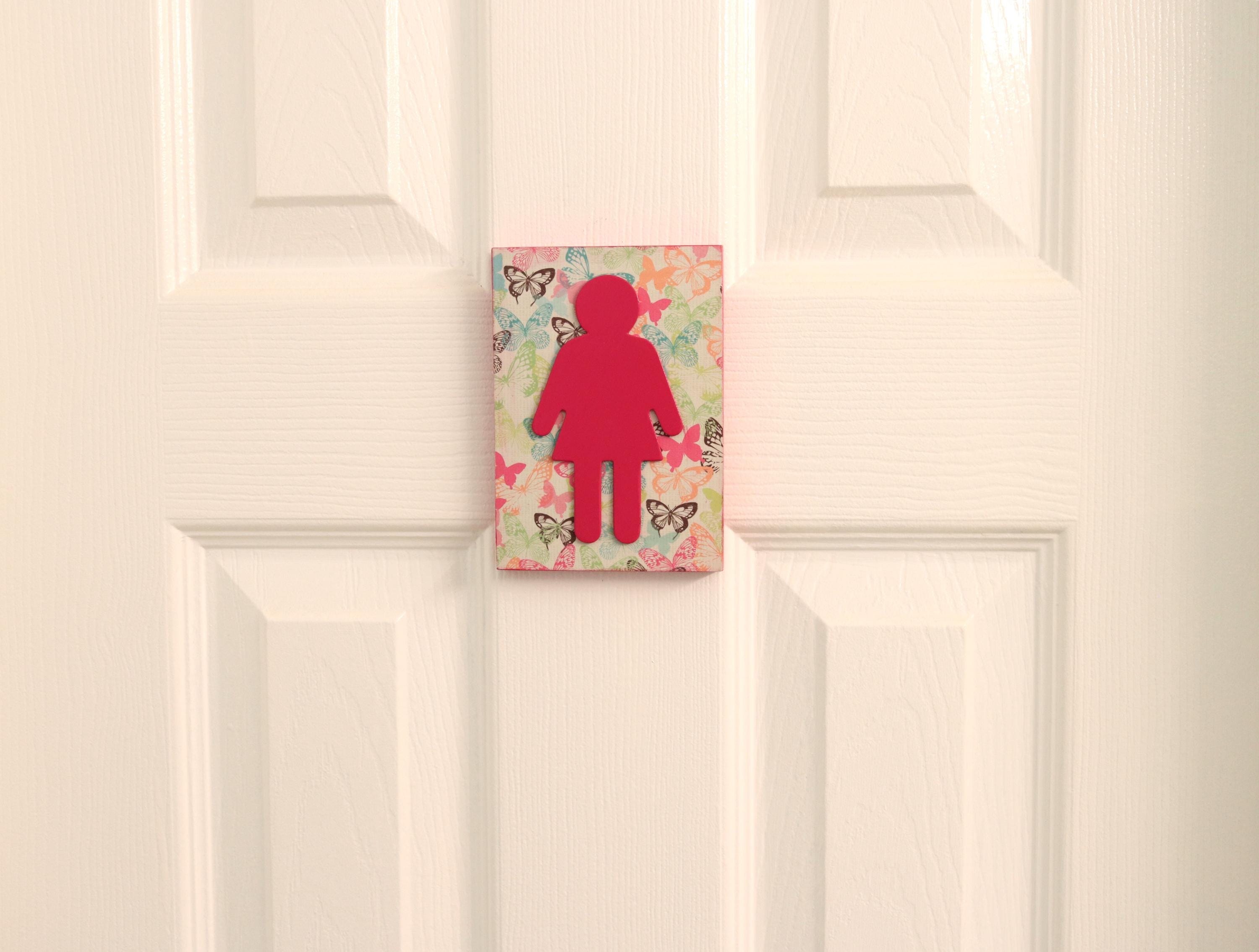 Girl Wooden Bathroom Door Sign: Peel & Stick Restroom Decor - Etsy
