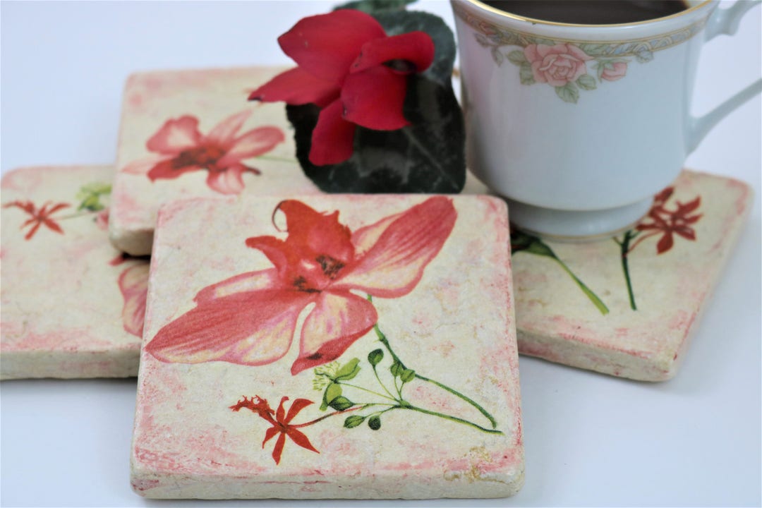Stone Coasters, Stone Tile Coasters, Decoupage Coasters, Coaster Set of ...