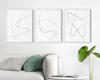 Triptych Art 3 Piece Art Work Abstract Line Artwork Set | Etsy