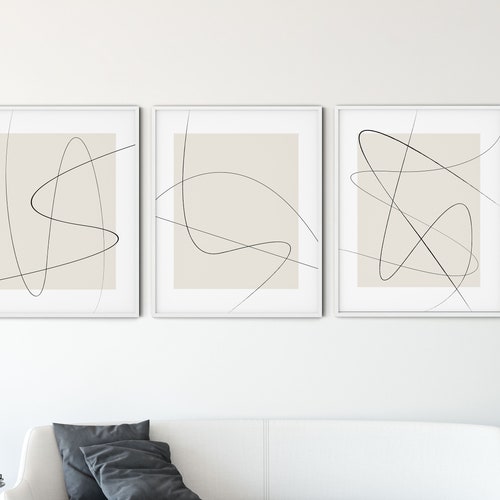 Triptych Art 3 Piece Art Work Abstract Line Artwork Set | Etsy