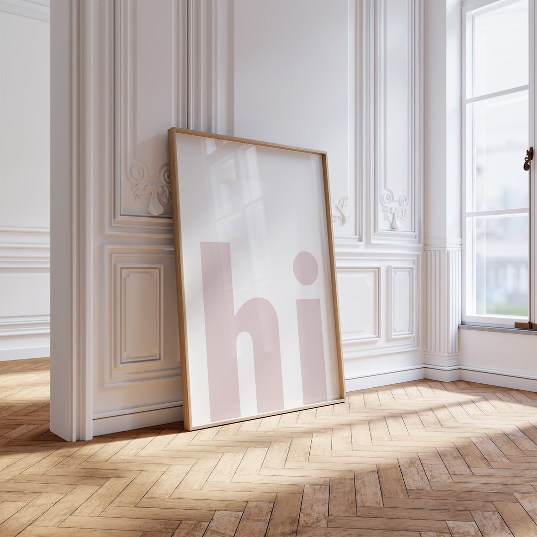 Hi Poster - Blush Pink Bedroom Decor - One Word Art - Pastel Pink Wall ...